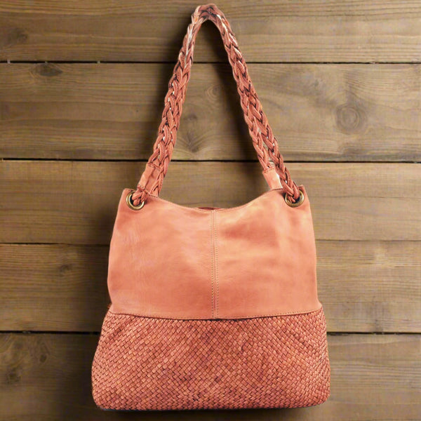 CLEARANCE One Left - Woven Leather Bag with Braided Handles - SILKTOP
