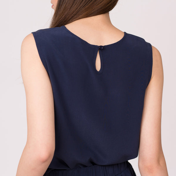 Navy Blue Silk Shell Top - SILKTOP