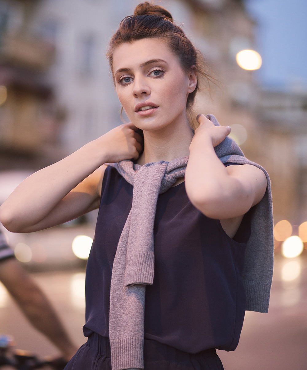 Navy Blue Silk Shell Top - SILKTOP