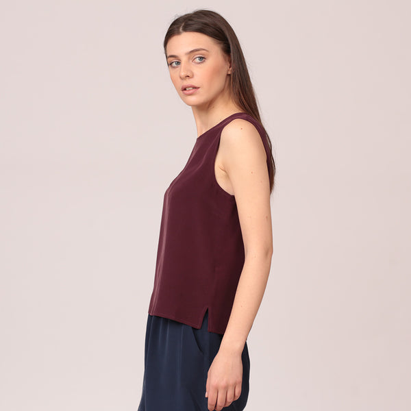 Burgundy Silk Shell Top - SILKTOP